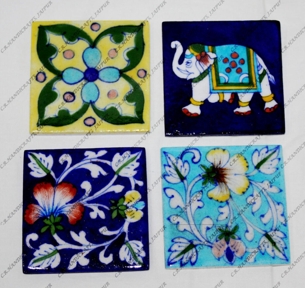 BLUE POTTERY (JAIPUR BLUE) TILES ( SET OF 4 ) – Aapno Store